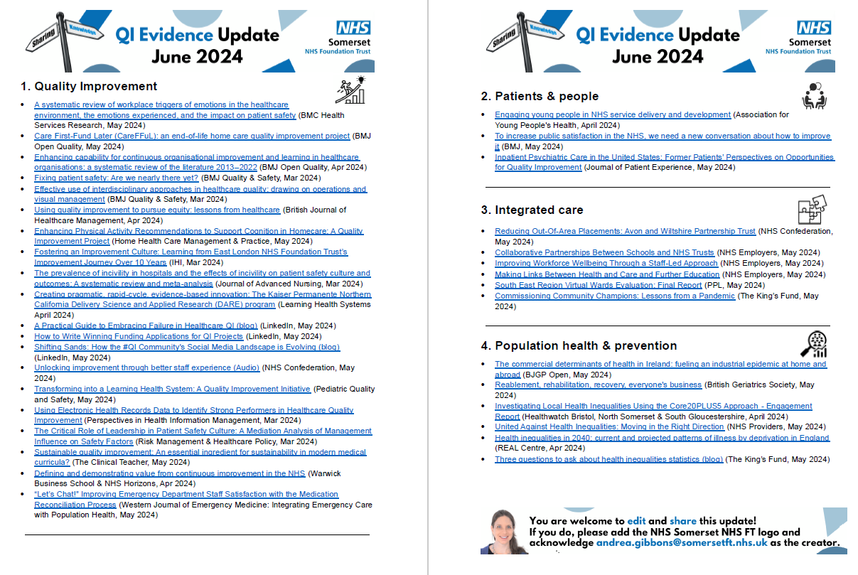 QI Evidence Monthly updates | Fab NHS Stuff