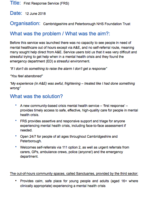 First response service for people in mental health crisis | Fab NHS Stuff
