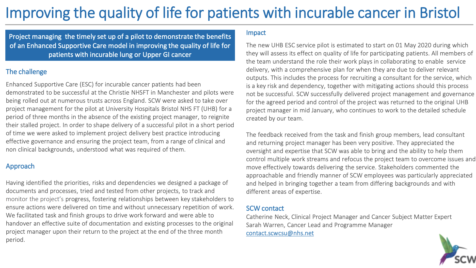 Improving the quality of life for patients with incurable cancer in ...