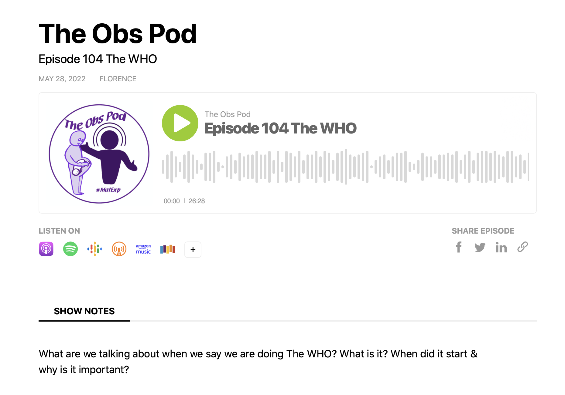 The Obs Pod - The WHO | Fab NHS Stuff