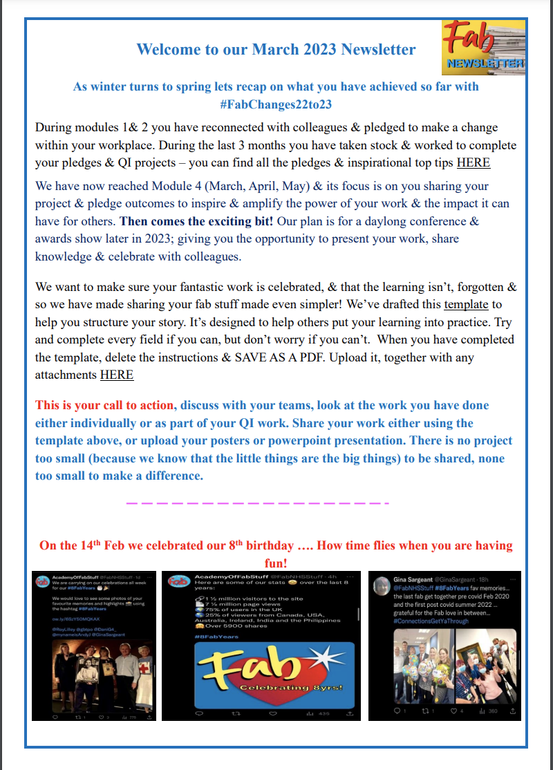 March 2023 FabNewsletter | Fab NHS Stuff