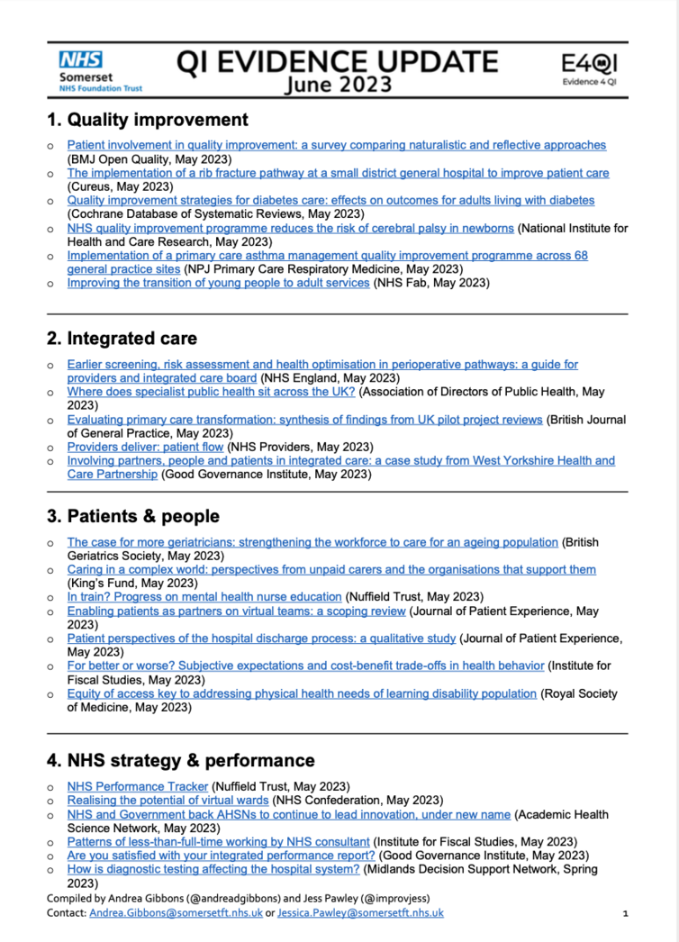 QI Evidence Monthly updates (including COVID-19 Evidence) | Fab NHS Stuff